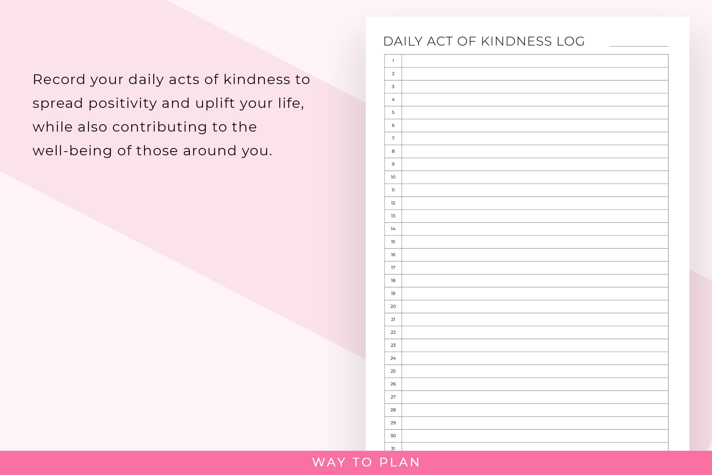 Daily Act of Kindness Log to Attract Positivity Within You and Around ...