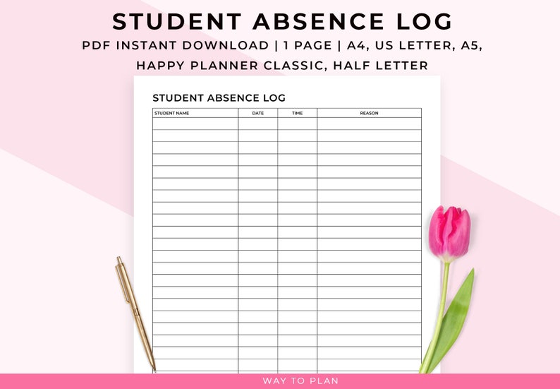Absentee Log. Student Absences Tracker for Teachers. Absence Record ...