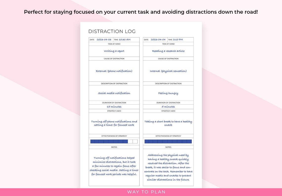 Adhd Distraction Log, ADHD Planner for Students, ADHD Planner Adult ...