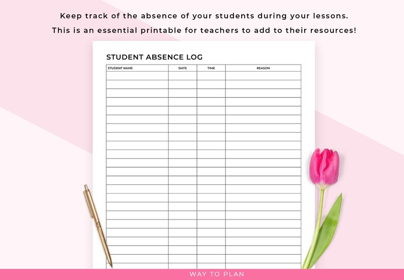 Absentee Log. Student Absences Tracker for Teachers. Absence Record ...