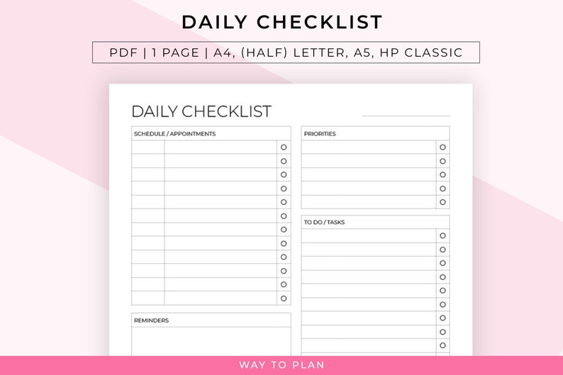 Daily Checklist, Daily Checklist Planner to Plan and Organize Your Days ...