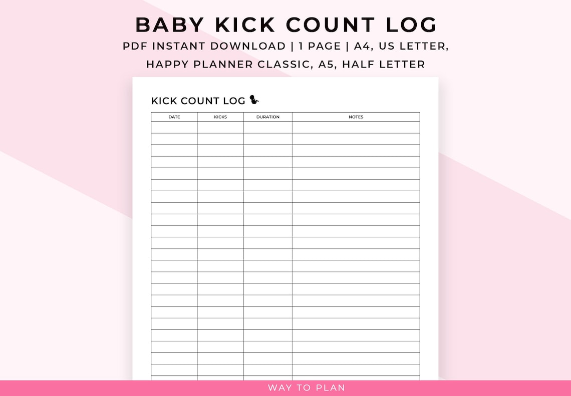 Fetal Kick Count Chart. Baby Kick Count Tracker. Printable Fetal ...