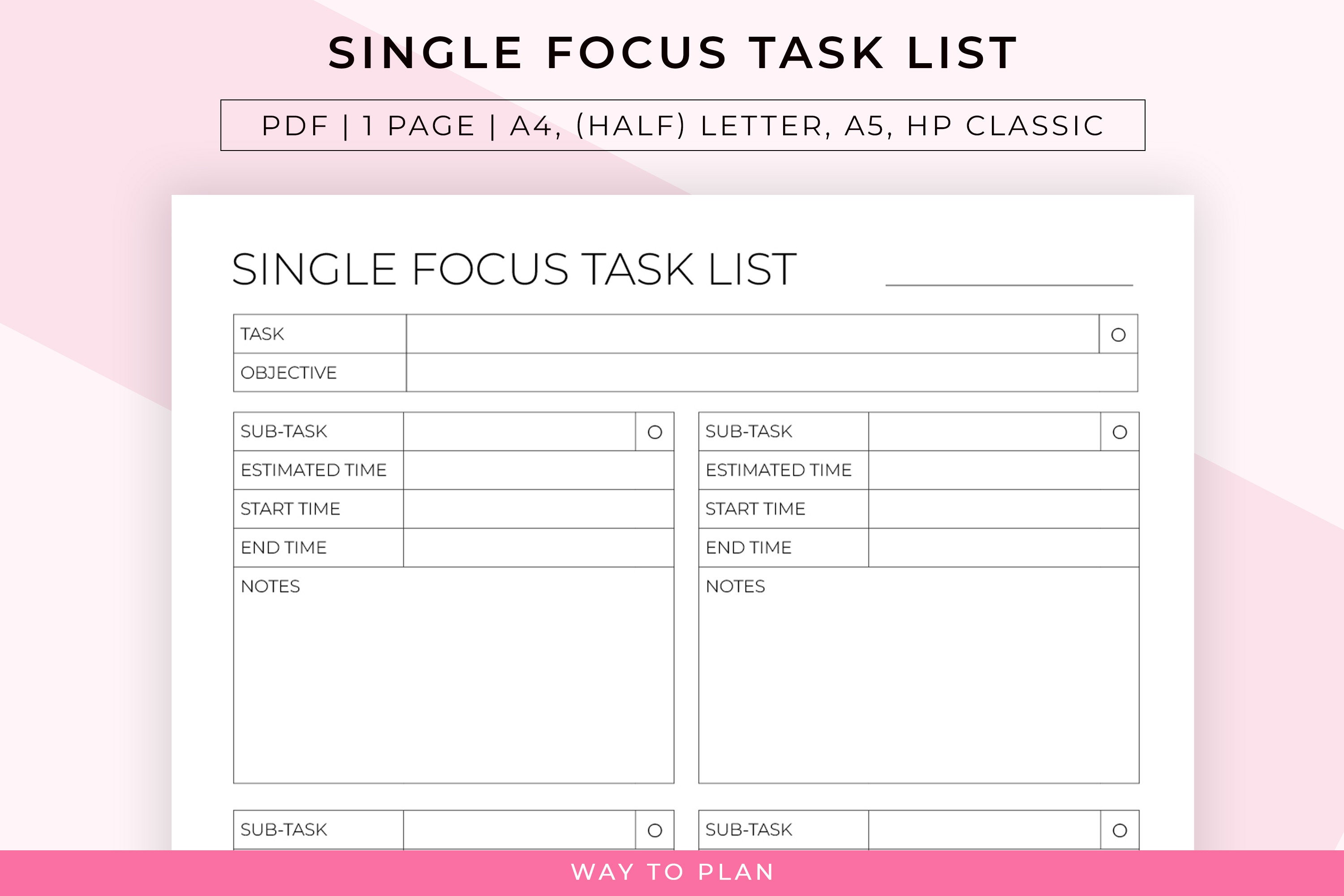 Single Focus Task List to Keep Focused and Boost Your Productivity - Etsy