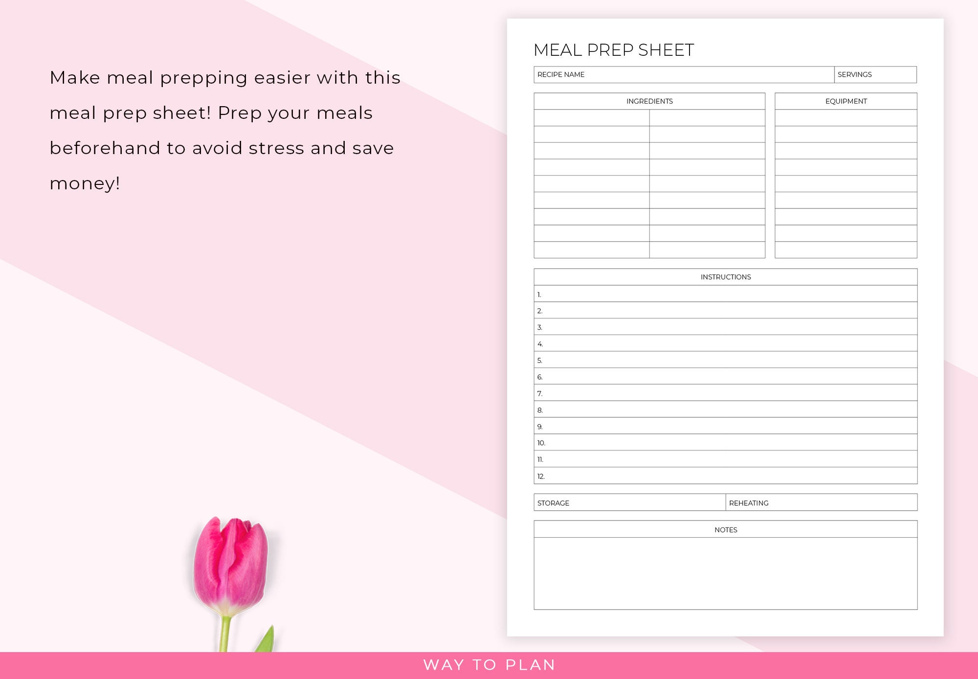 Meal Prep Sheet to Help You Meal Prep to Avoid Stress and Save Money - Etsy