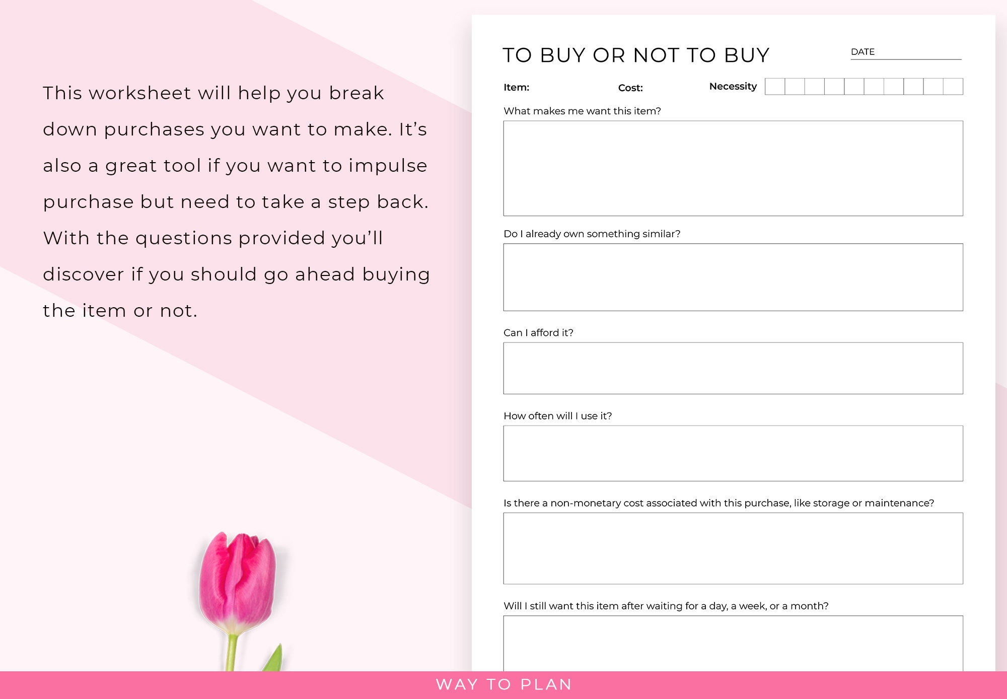 To Buy or Not to Buy Worksheet to Break Down Purchases You Want to Make ...