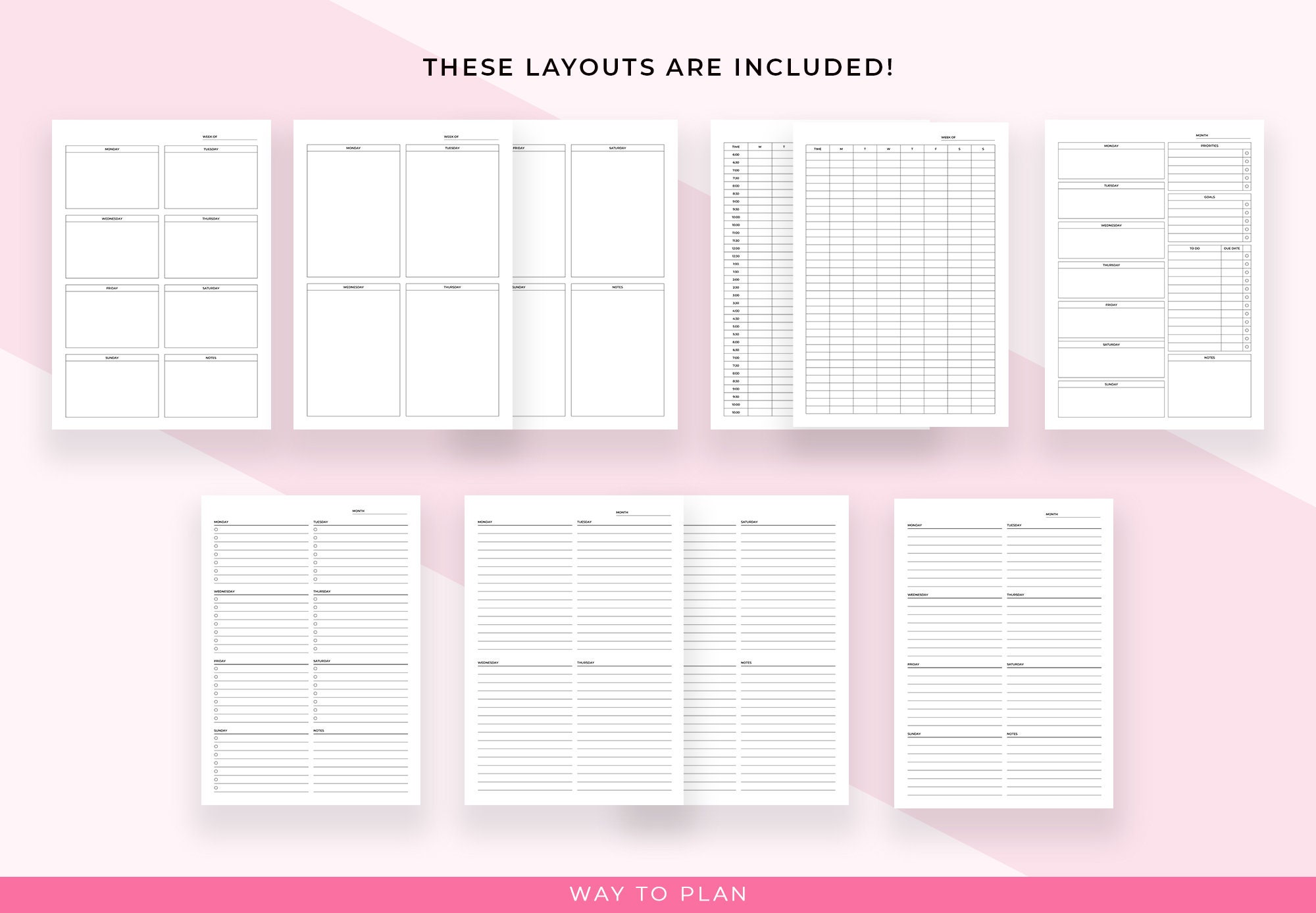 Weekly Planner Printable Bundle 2023. Week on 2 Pages at a Glance. to ...