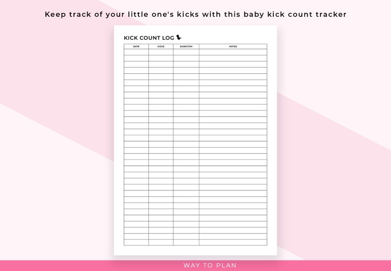 Fetal Kick Count Chart. Baby Kick Count Tracker. Printable Fetal ...