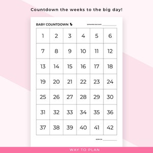 Baby Countdown Calendar Printable. Pregnancy Countdown Chart. Baby ...