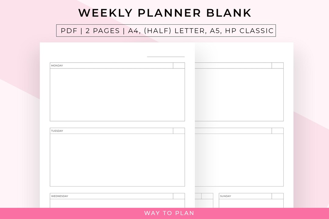 Horizontal Weekly Planner for Noting Down Tasks, Appointments, and ...