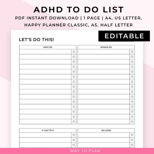 ADHD to Do List Printable. To-do Checklist. Simple to Do Chart - Etsy