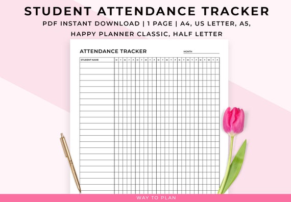 Student Attendance Tracker Sheet. Attendance Record Log for - Etsy