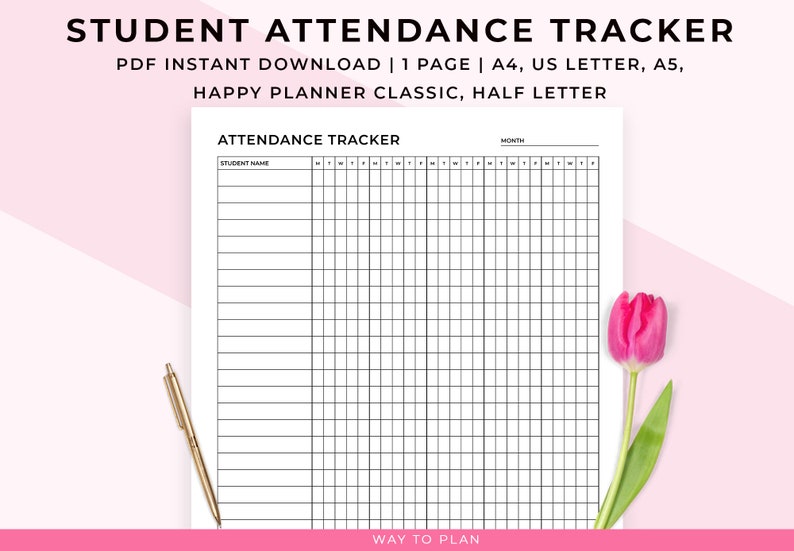 Student Attendance Tracker Sheet. Attendance Record Log for Teachers ...