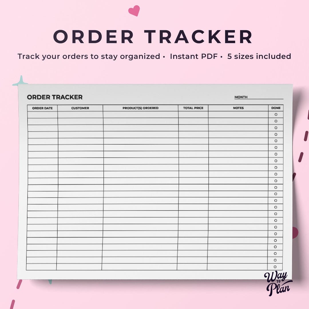 Printable Order Tracker Log, Online Order Tracker, Cake Order Tracker ...
