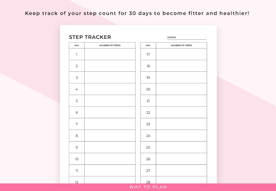 Step Tracker Printable. 30 Day Step Challenge Template. Walking Tracker ...