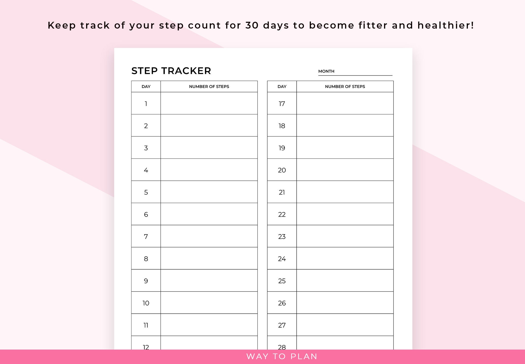 Step Tracker Printable. 30 Day Step Challenge Template. Walking Tracker ...