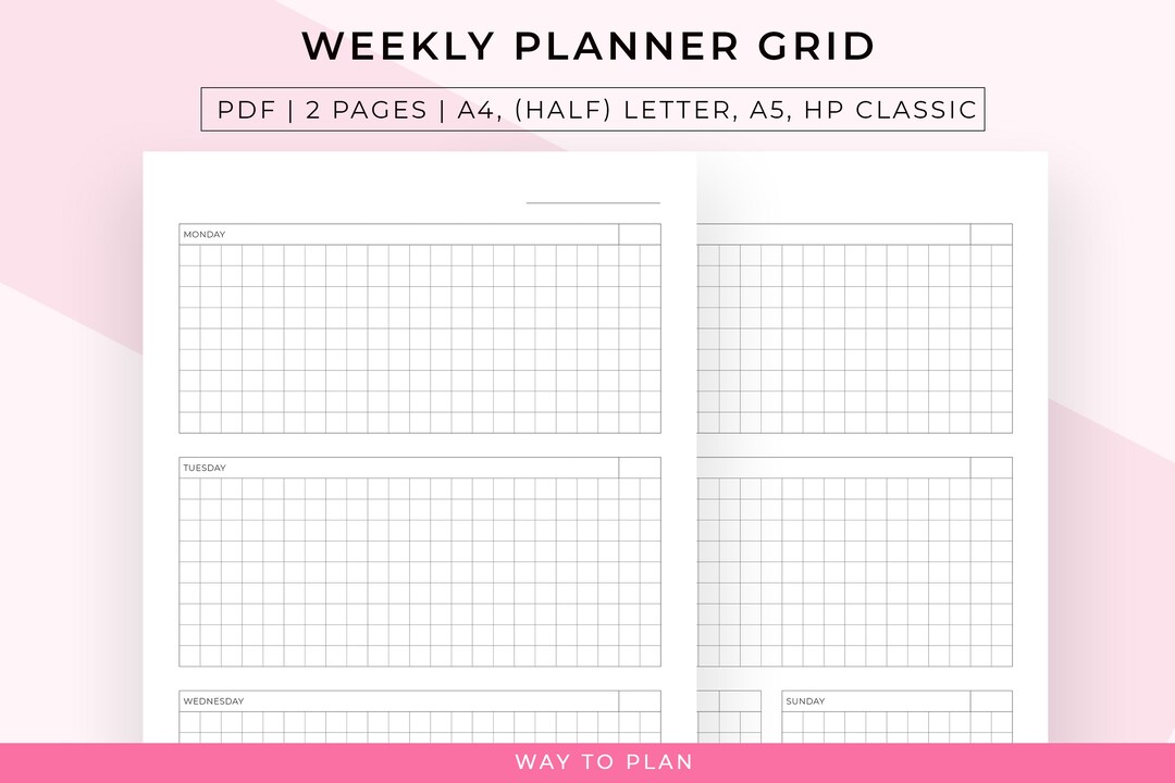 Horizontal Weekly Planner With Grid for Noting Down Tasks, Appointments ...