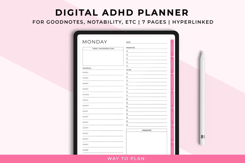 Digital ADHD Planner. Daily Weekly Planner for iPad and Goodnotes - Etsy