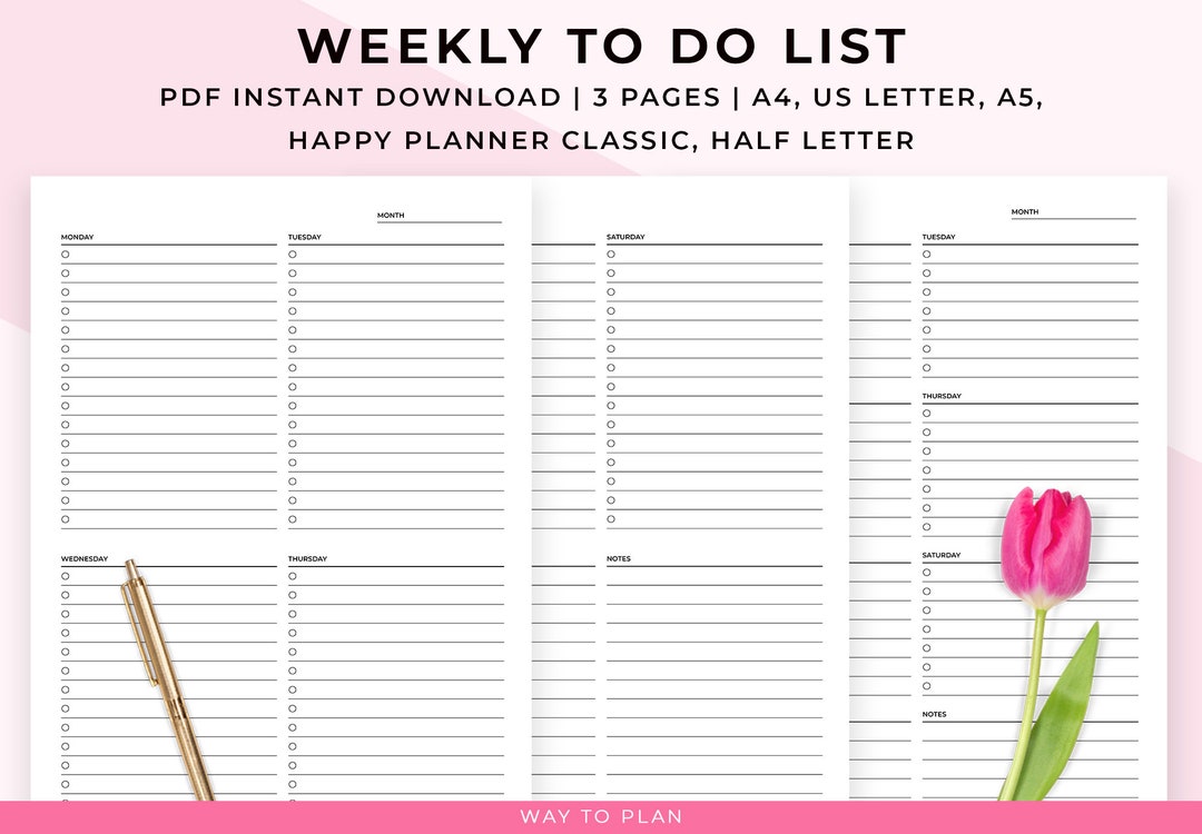 Weekly to Do List, Weekly to Do List and Notes, Weekly to Do Planner ...