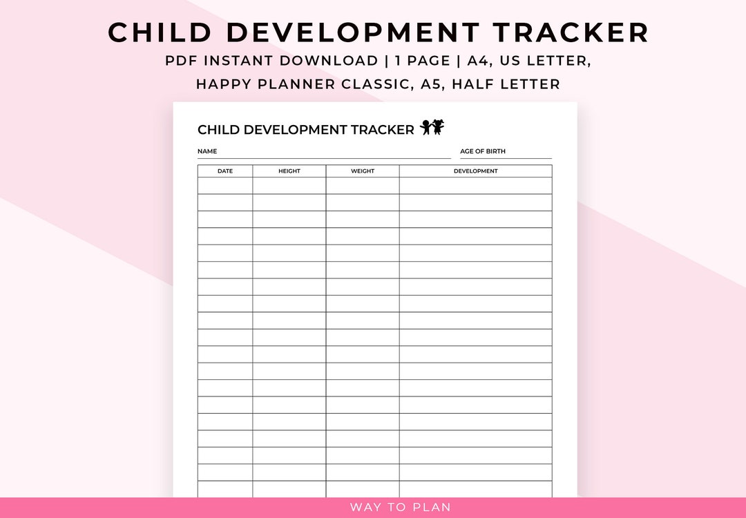 Child Development Tracker Printable. Kid Growth Progress Tracking Chart ...