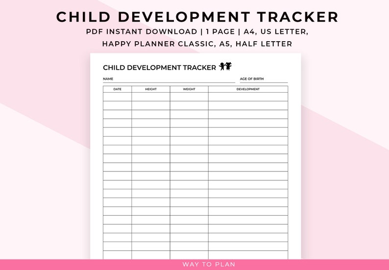 Child Development Tracker Printable. Kid Growth Progress Tracking Chart ...