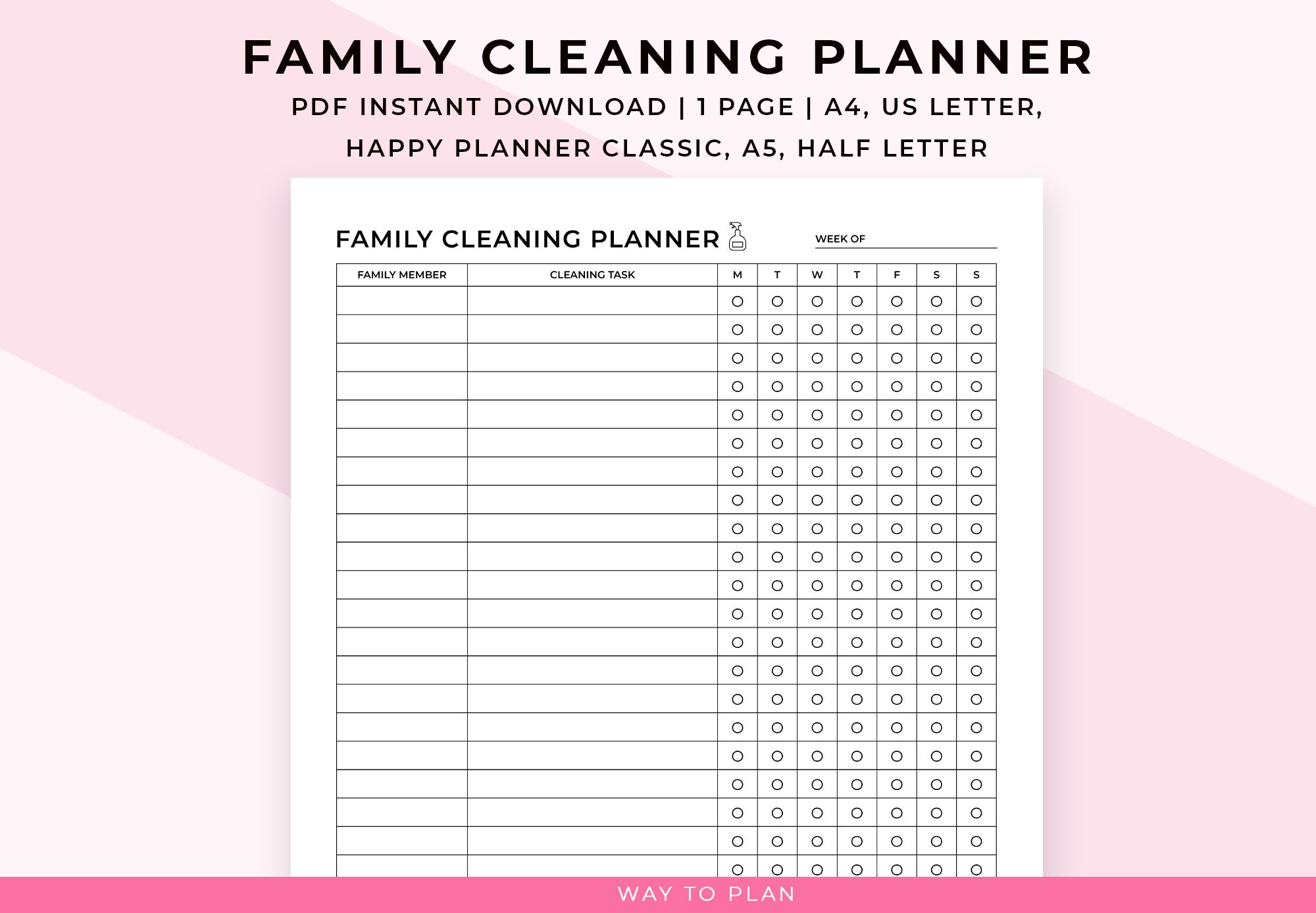 Family Chore Chart Printable. Family Cleaning Schedule Chart. Weekly ...