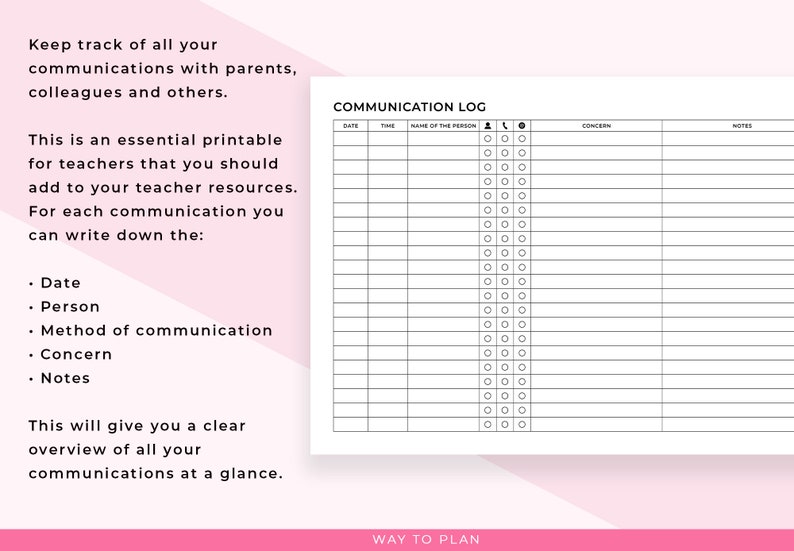 Teacher Communication Log. Parent Communication Notebook Page ...