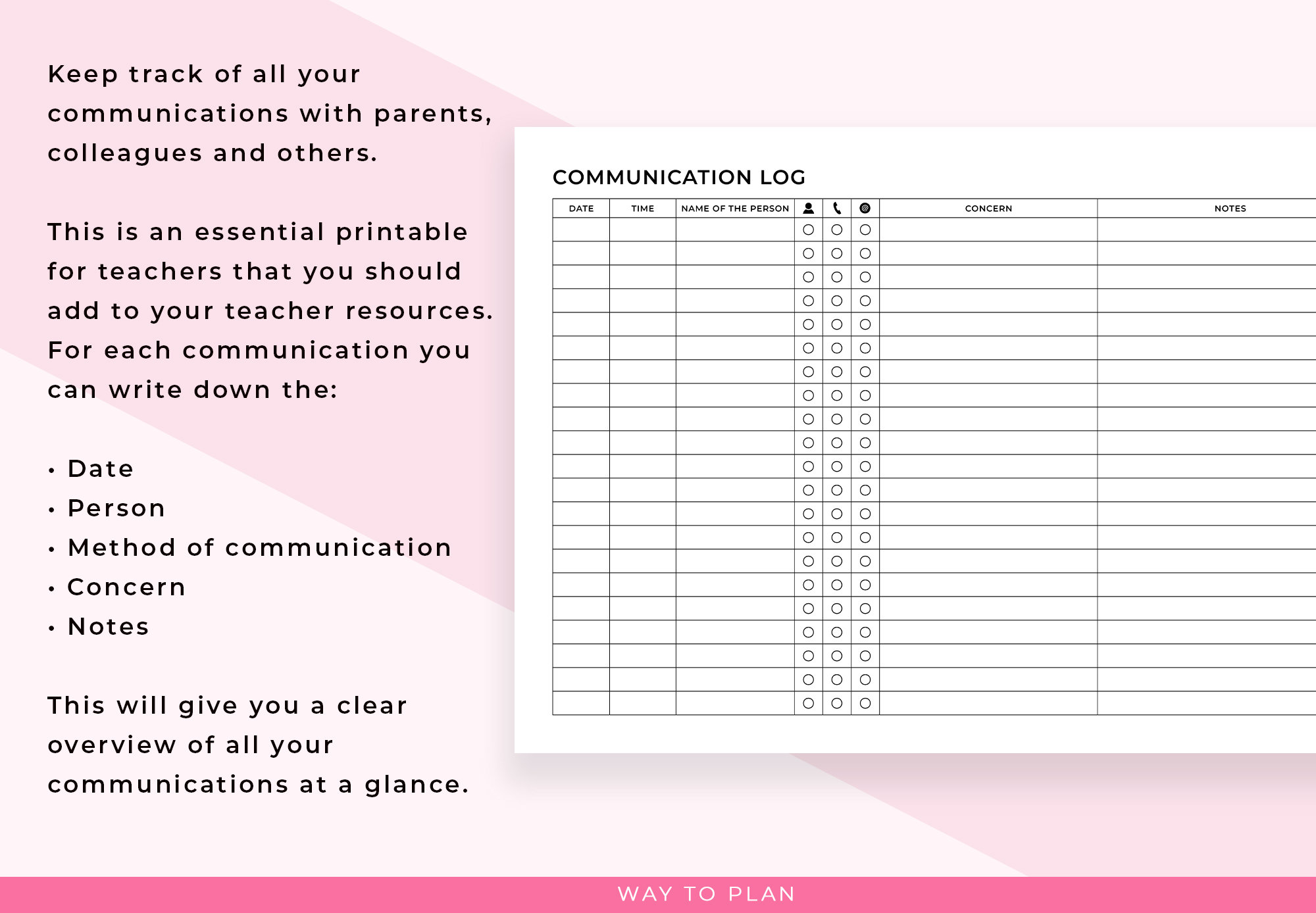 Teacher Communication Log. Parent Communication Notebook Page ...