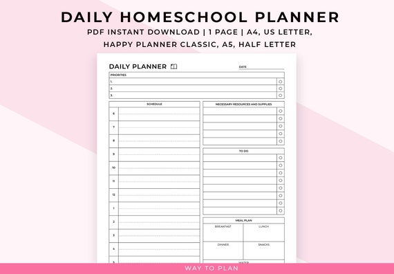 Homeschool Daily Schedule Printable. Homeschool Daily Planner. - Etsy