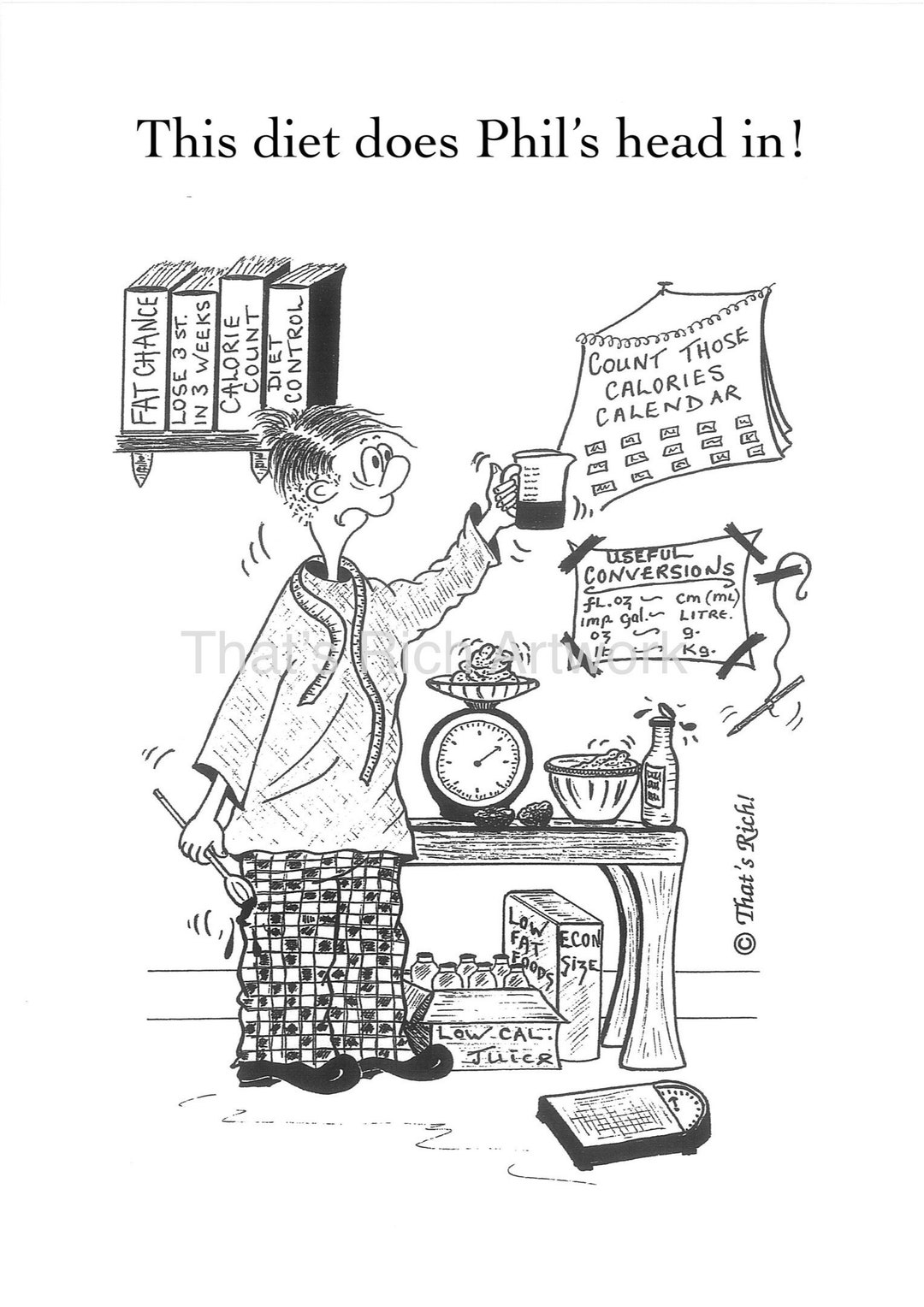 Personalised Cartoon Artwork, Humorous Gift for a Dieter. 'diet Does My ...