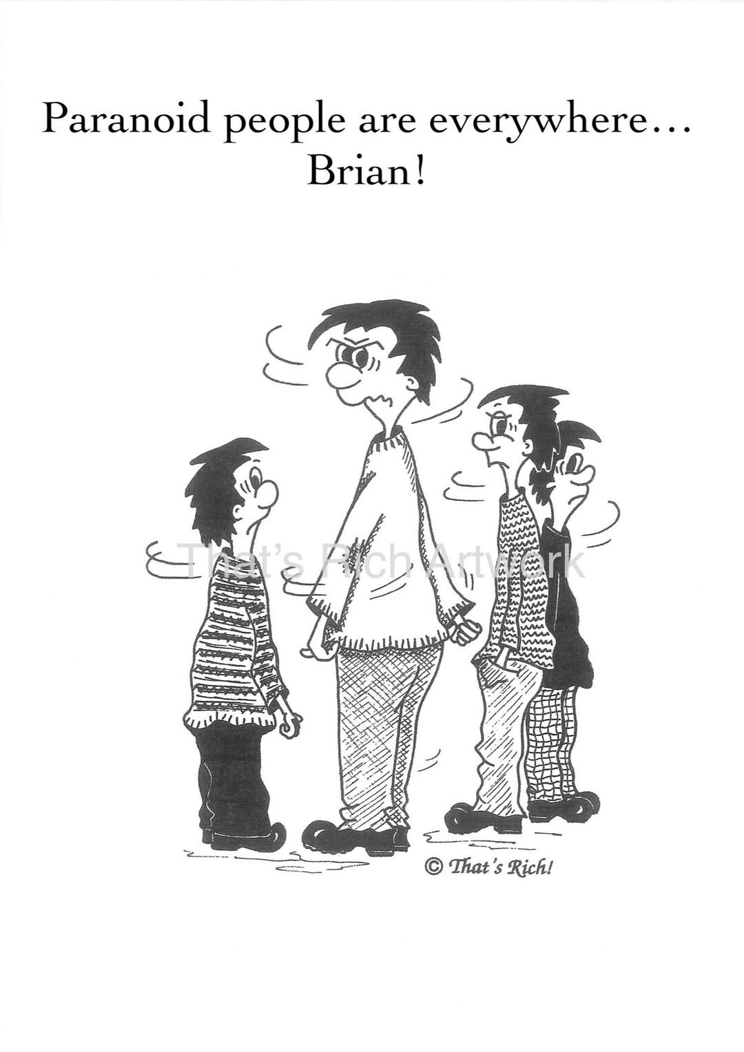 Personalised Cartoon Artwork, Humorous Gift for a Paranoid Friend ...