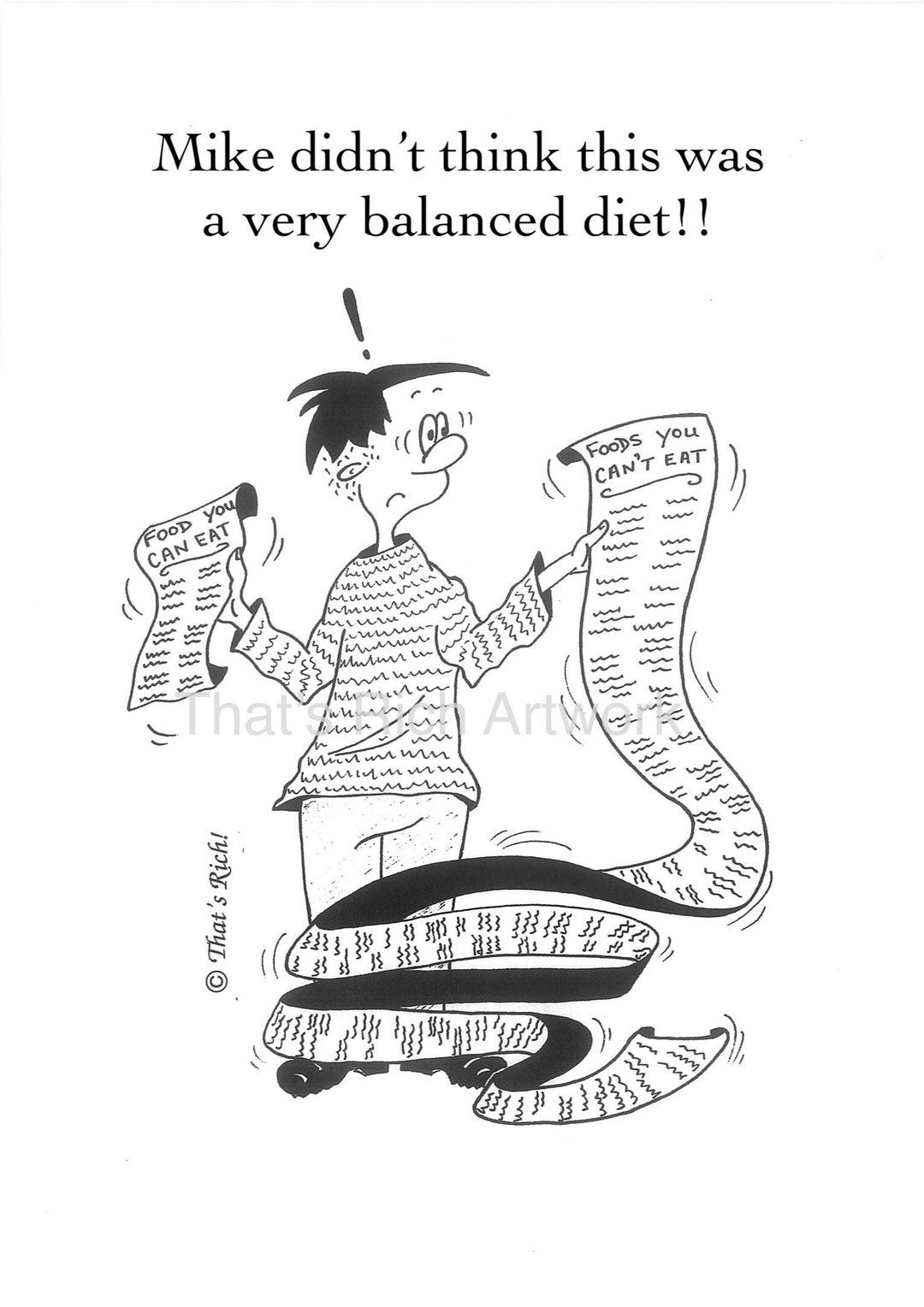 Personalised Cartoon Artwork, Humorous Gift for a Dieter. 'balanced ...