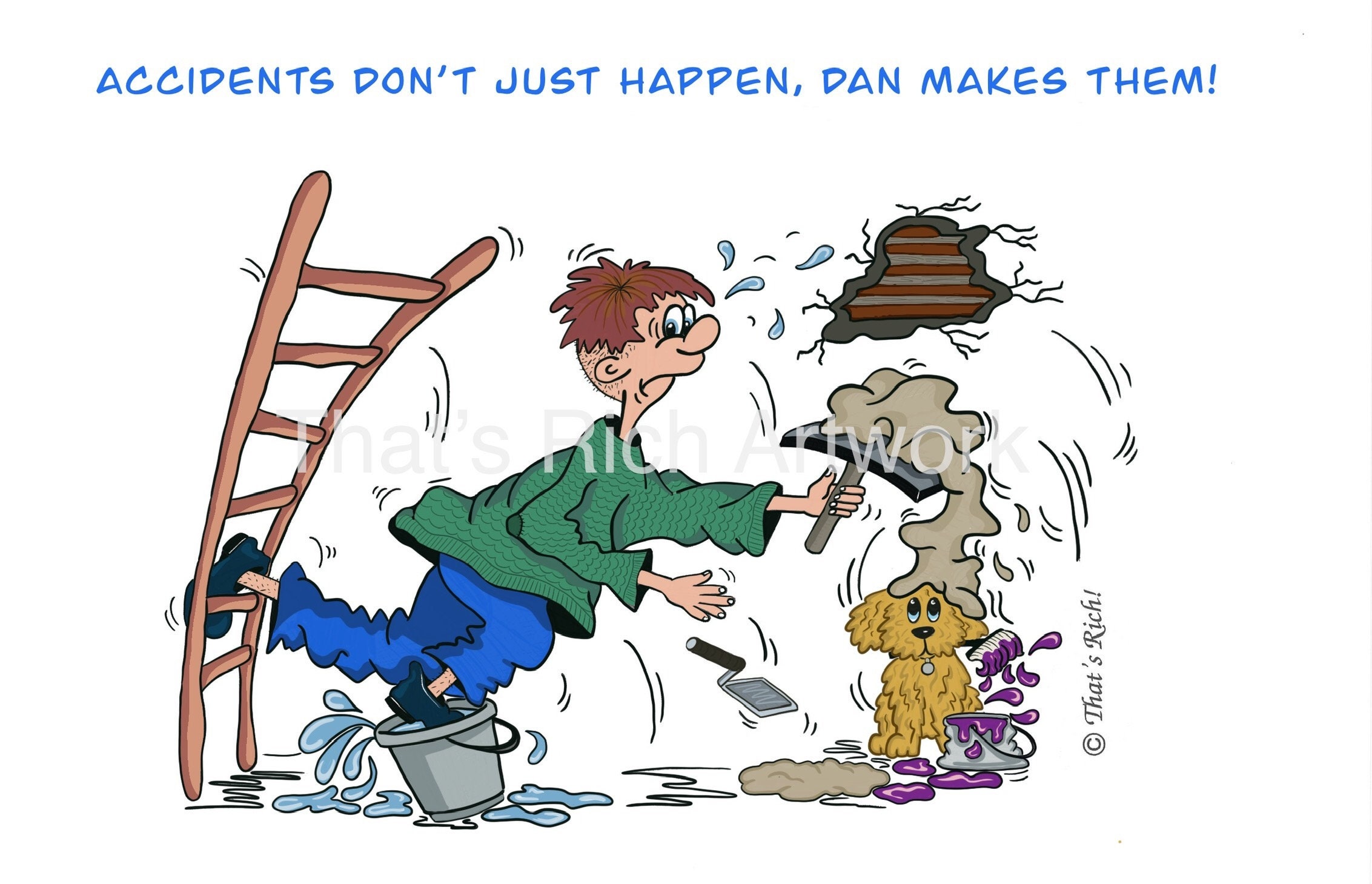 Personalised Cartoon Artwork. Humorous Gift for an Accident Prone ...