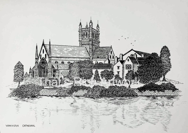 Worcester Cathedral - London Pen & Ink Drawing. Available in Various ...