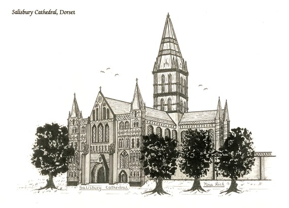 Salisbury Cathedral Line Drawing