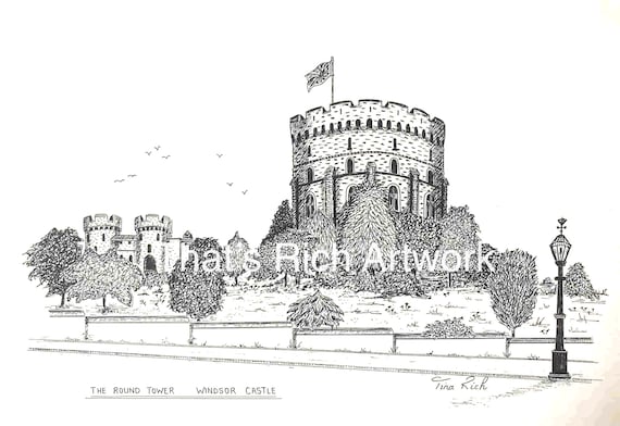 Drawing & Illustration Digital Windsor Castle print of black and white ...