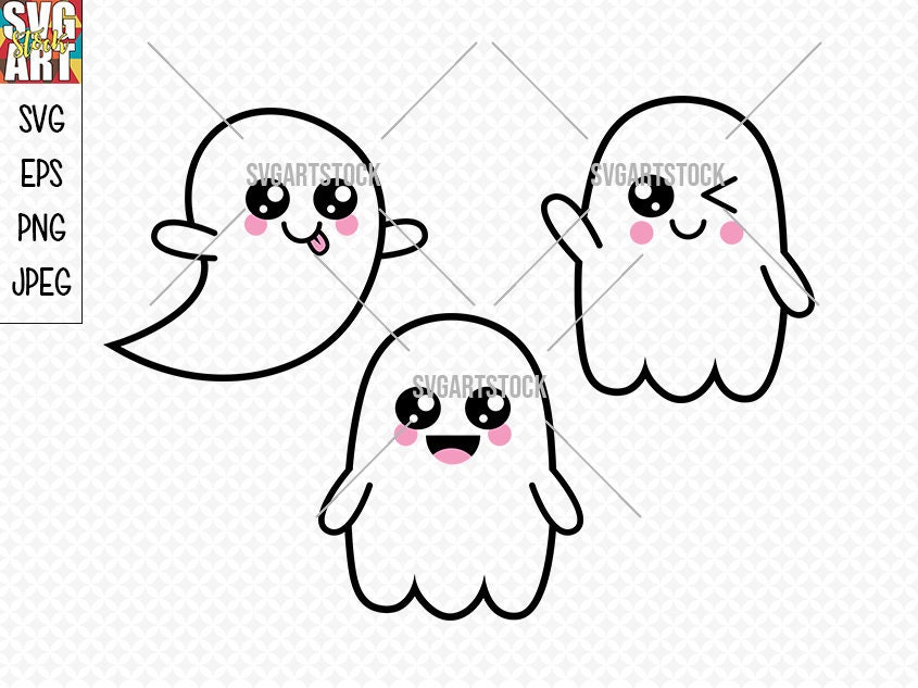 Cute Ghosts SVG Set kawaii ghosts svg design halloween svg | Etsy