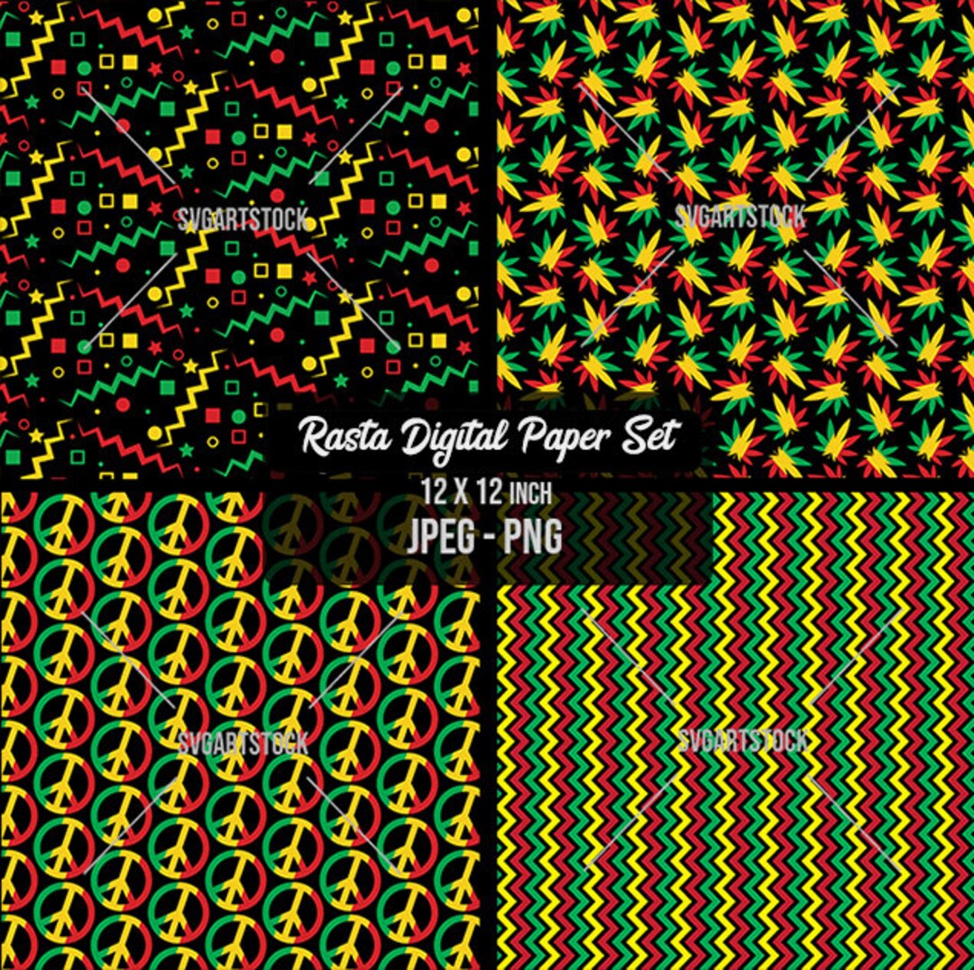 Rasta Digital Paper Set , Craft Files, Weed 420 Pattern Design ...