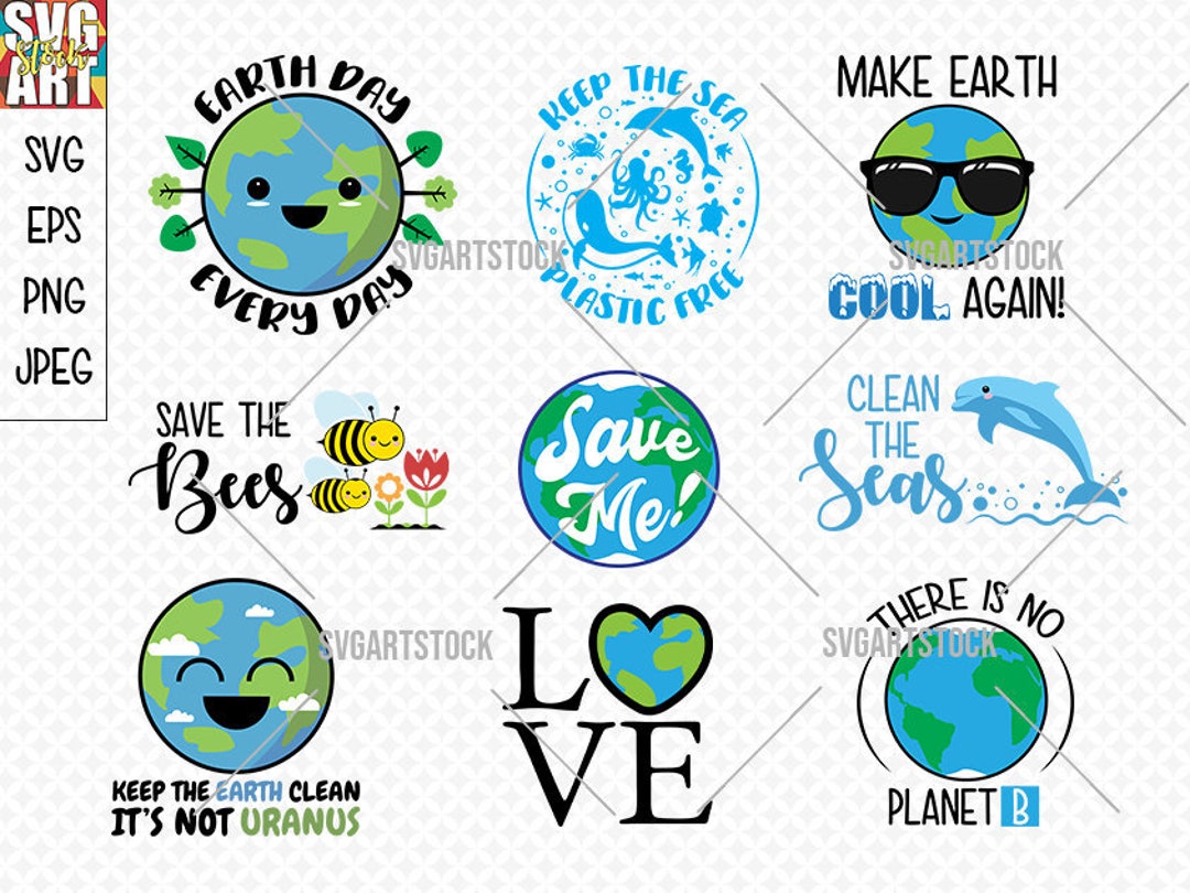 Earth Friendly Bundle 9 Designs Save Earth Eco Vector Set Digital ...