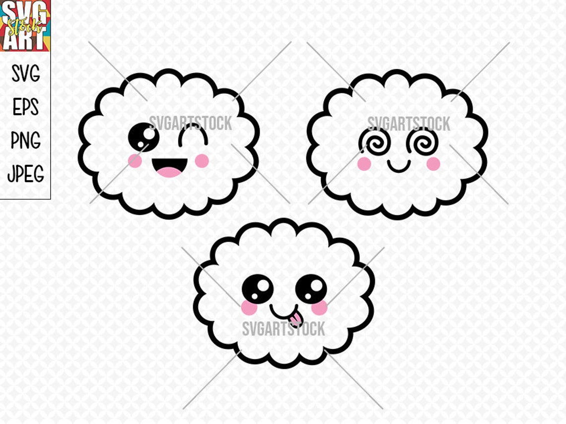 Kawaii Clouds SVG Set Cute Vector Tshirt Design Cloud Svg - Etsy