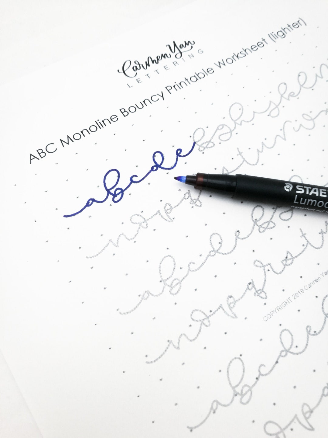 ABC Monoline Bouncy Practice Sheet Printable (carmen Yan Lettering) - Etsy