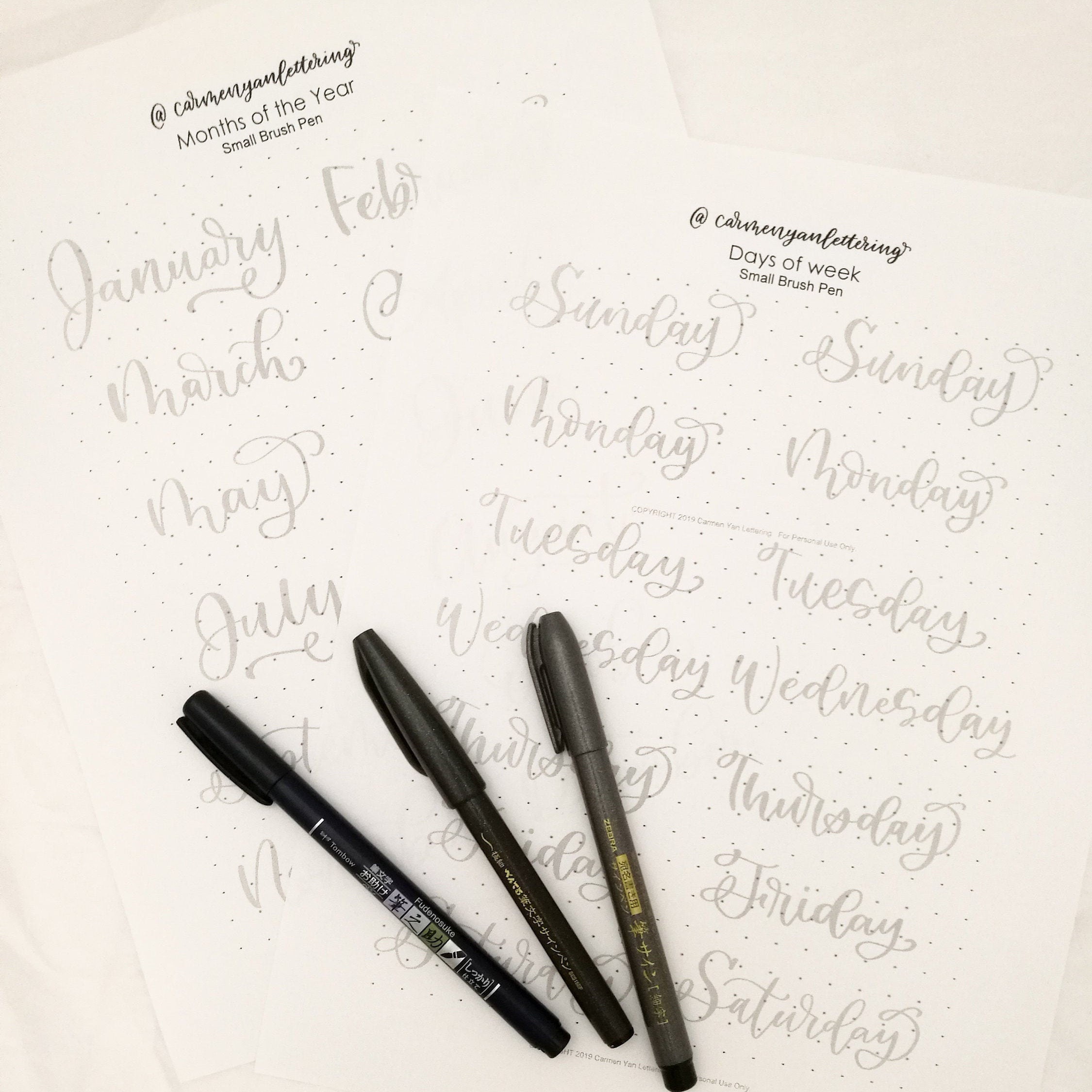 Day / Month Small Brush Pen Practice Printable Worksheet carmen Yan ...