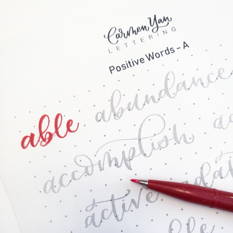 Positive Words - Letter A - Small Brush Pen Bouncy Lettering Practice ...