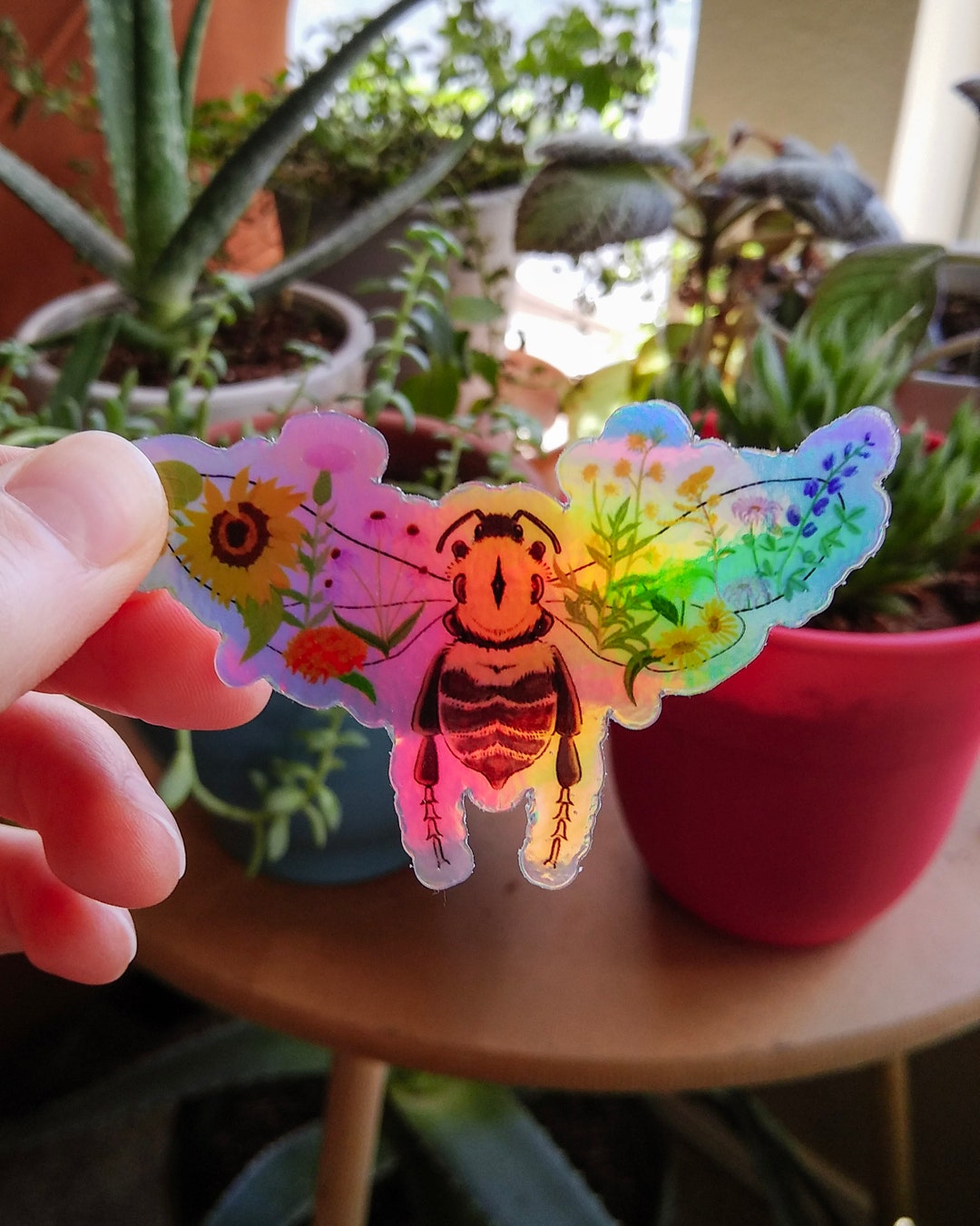 Holographic Vinyl Bumble Bee Sticker Bumblebee Wildflower Illustration ...