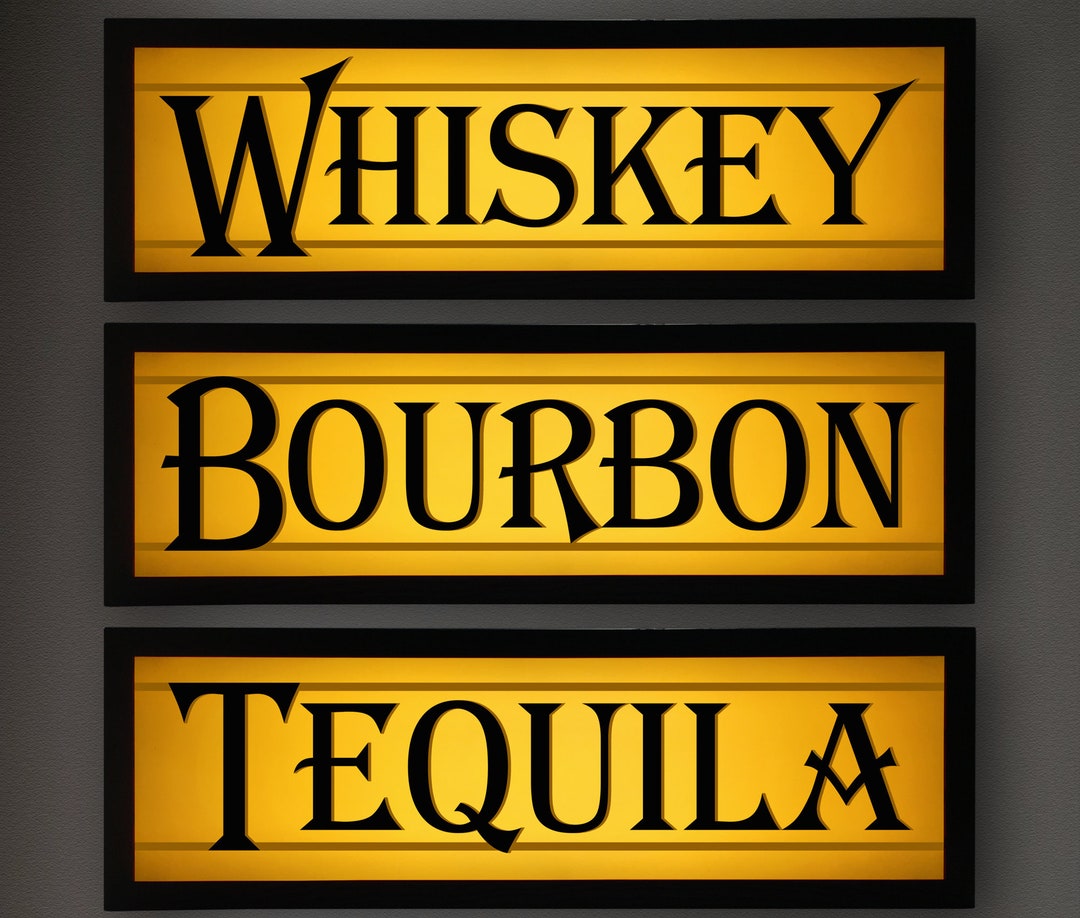 WHISKEY - BOURBON - TEQUILA - Vintage Style Led Light Signs for Bar ...