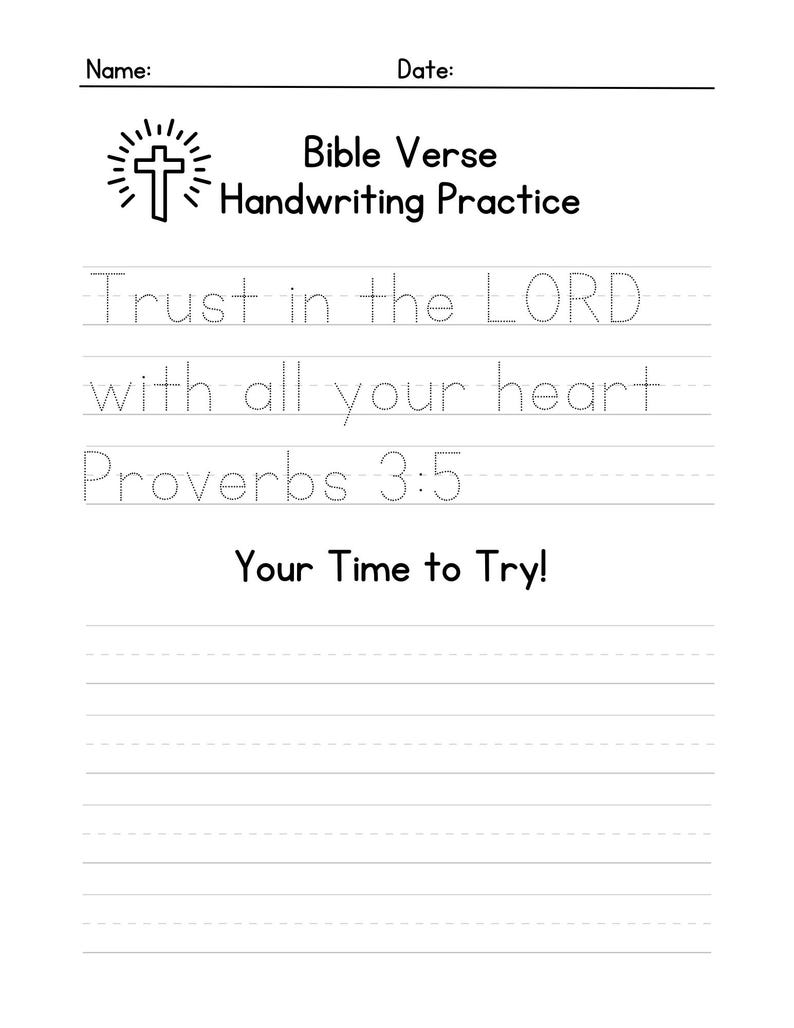 Bible Verse Handwriting Practice Sheets for Kids- Homeschool, Sunday ...