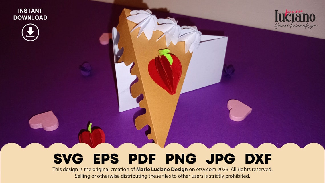 Paper Cake Slice Gift Boxes With Dripping Cream and Toppings SVG, DXF ...