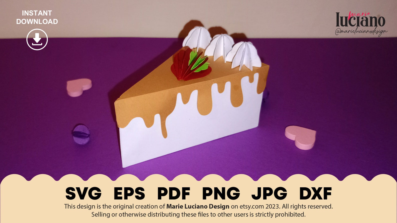 Paper Cake Slice Gift Boxes With Dripping Cream and Toppings SVG, DXF ...