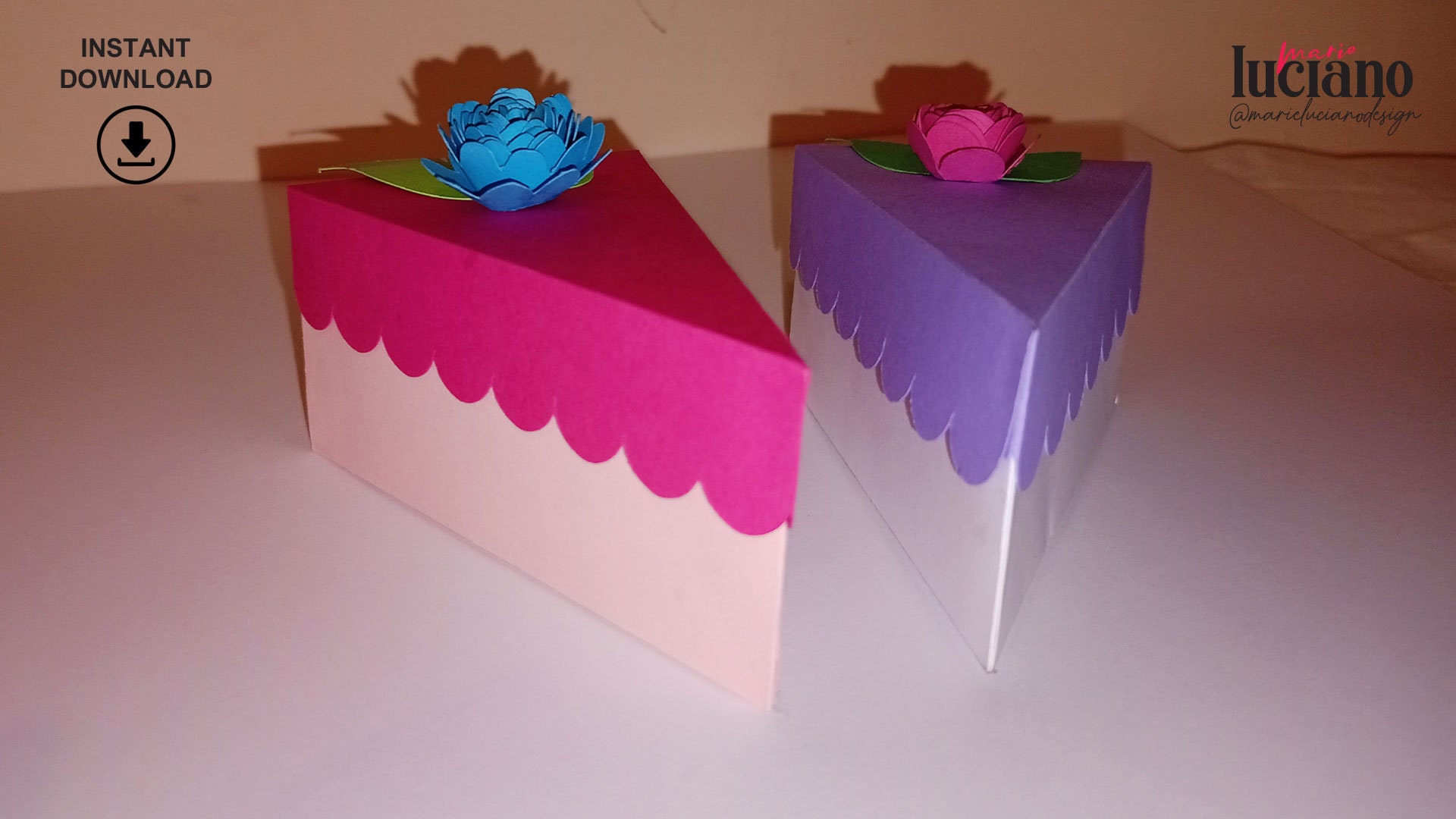 Paper Cake Slice Gift Boxes With Flower SVG, DXF Template EPS, Pdf ...