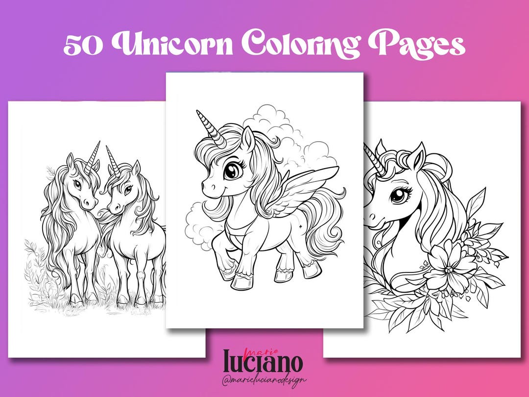 50 Unicorn Coloring Pages for All Ages | Relaxing and Fun | Instant ...