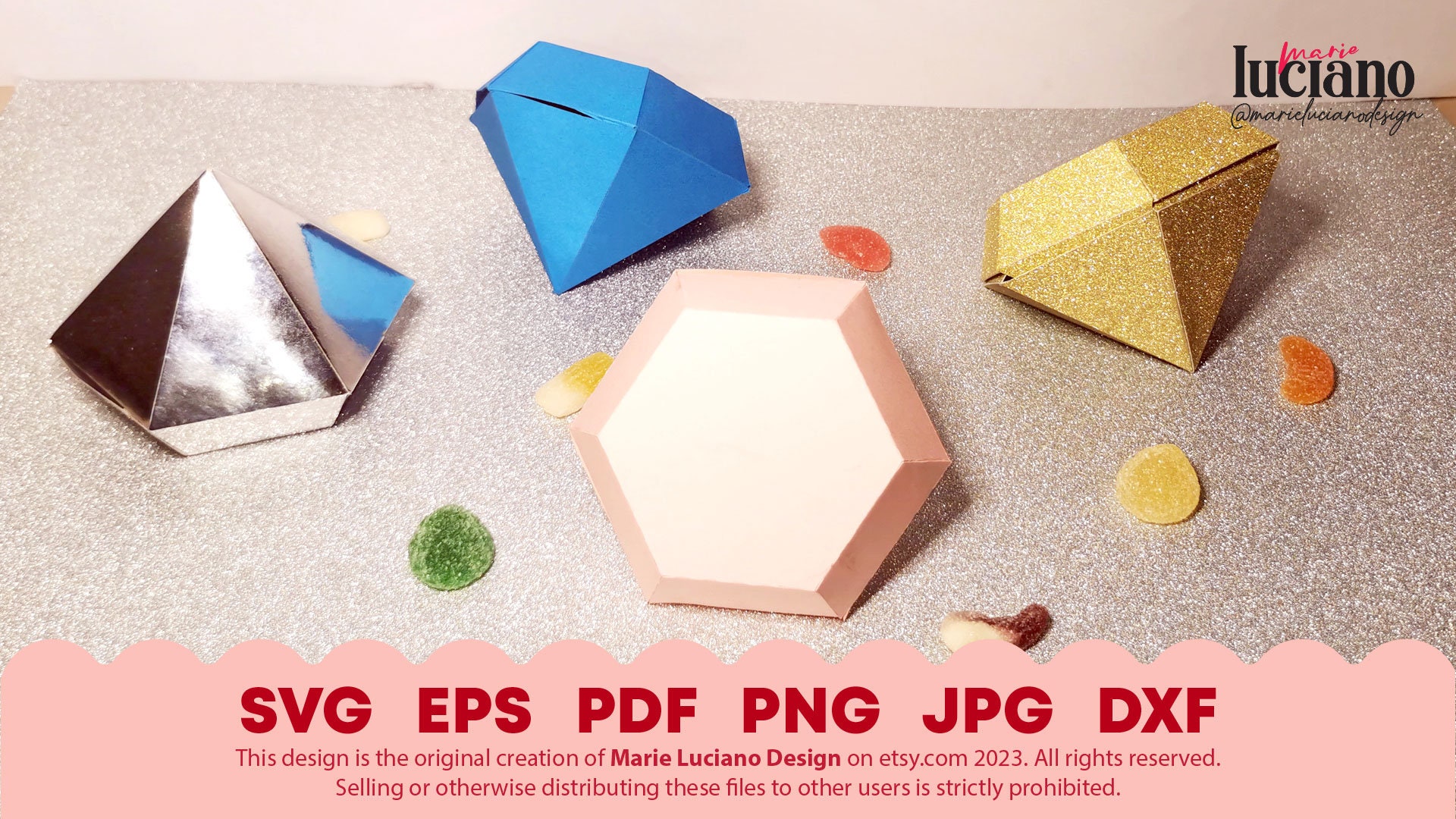 Diamond 3D Gift Box Wth Stand SVG, DXF Tmplt EPS, Pdf, Png, Jpg, Paper ...